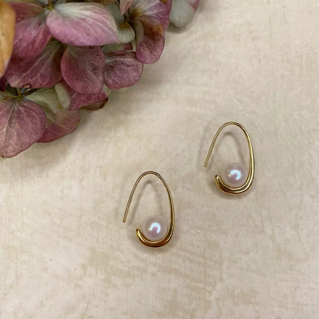 Gold Plated and White Pearl Loop Earrings | The Real Pearl Co